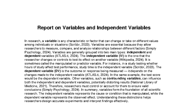 Research Report on Independent and Dependent Variables - Studocu
