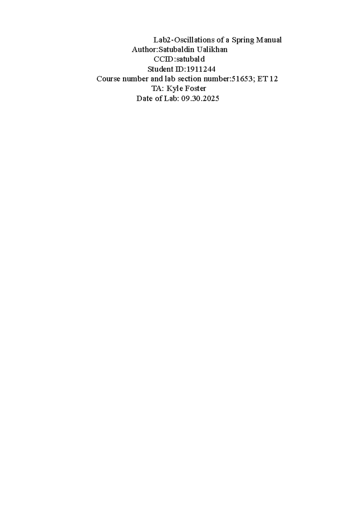 ET 12 Lab Report: Spring Manual Analysis and Results - Studocu