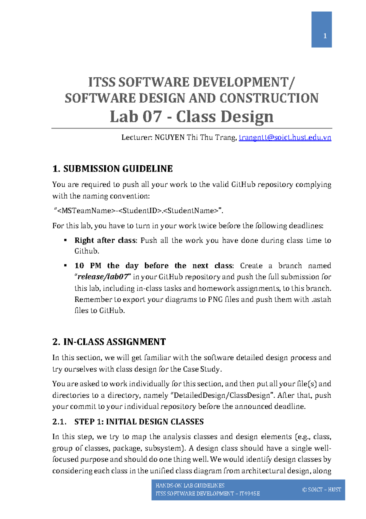Lab 07 - Class Design for ITSS Software Development - Studocu