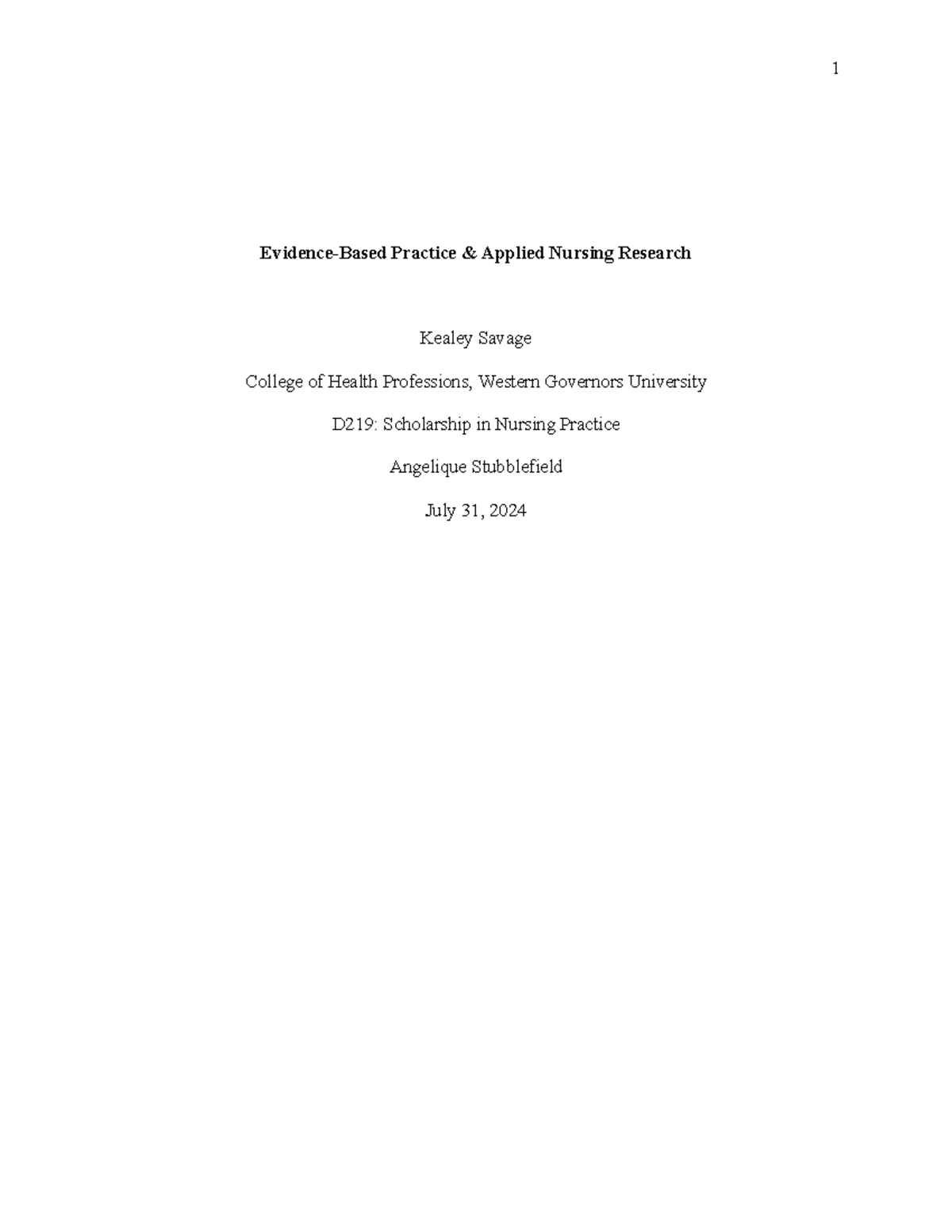 D219 PICO Paper: An Evidence-Based Approach to Nursing Practice - Studocu
