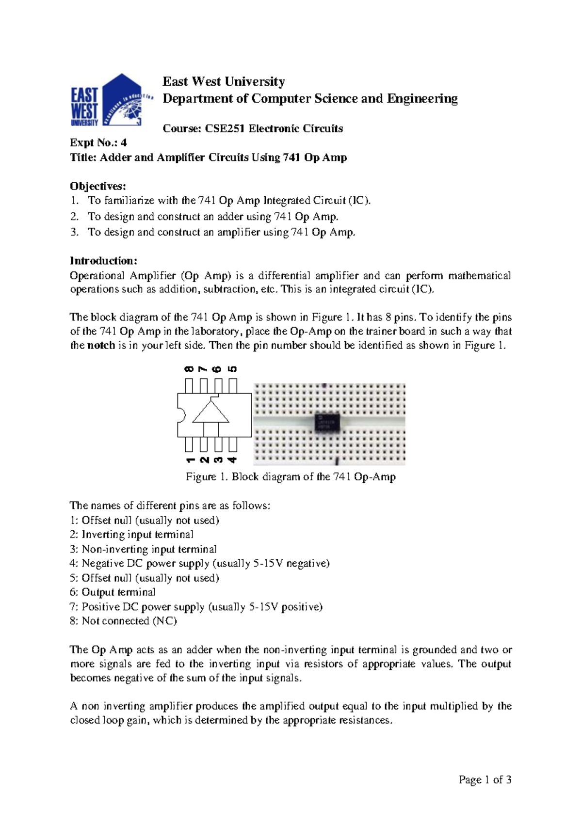 CSE 251 lab 4,5 prelab - Lab practrice - East West University ...