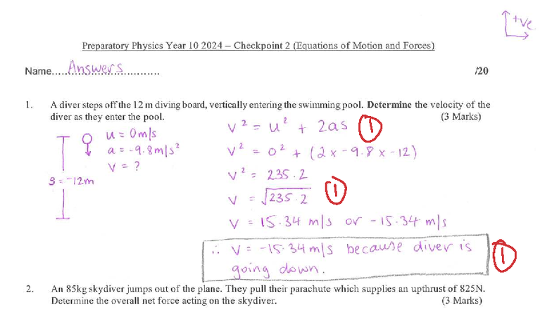 Year 10 Physics 2024 Checkpoint 2: Equations of Motion & Forces Quiz ...