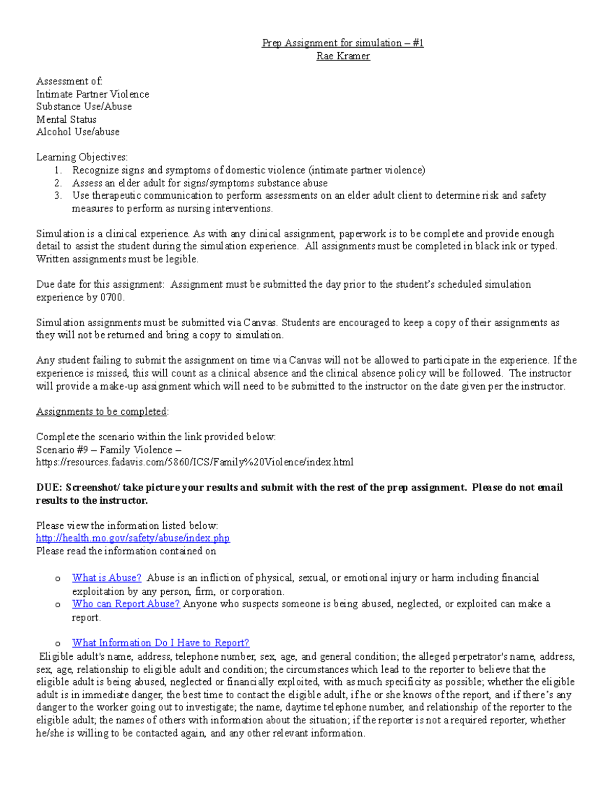 Rae Kramer - Prep Assignment for Simulation on IPV & Substance Use ...