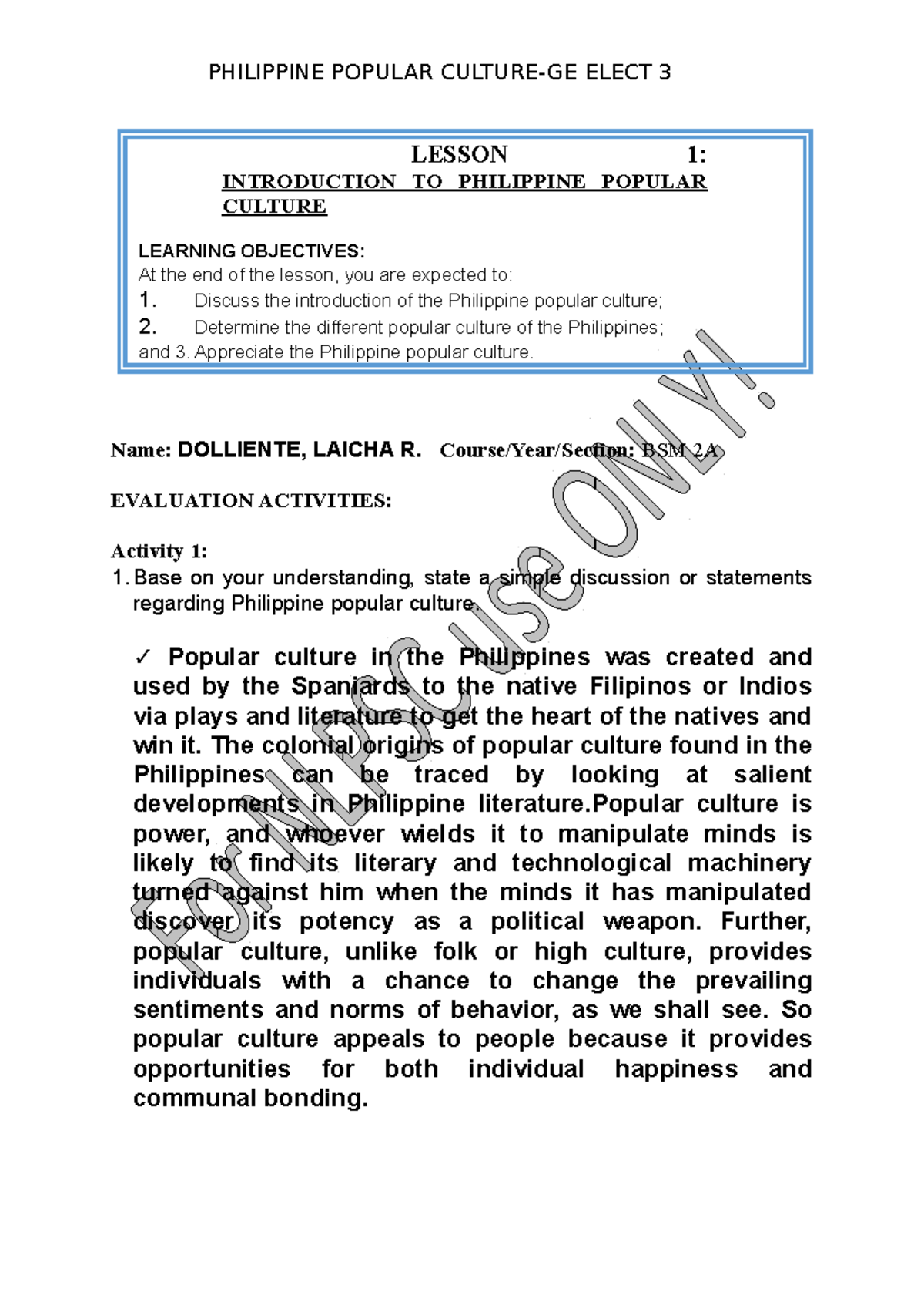 GE-ELEC-3 - PPC - Lesson 1: Introduction to Philippine Popular Culture ...