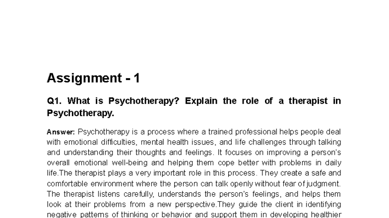 Assignment 1: Understanding Psychotherapy & Therapist Roles - Studocu