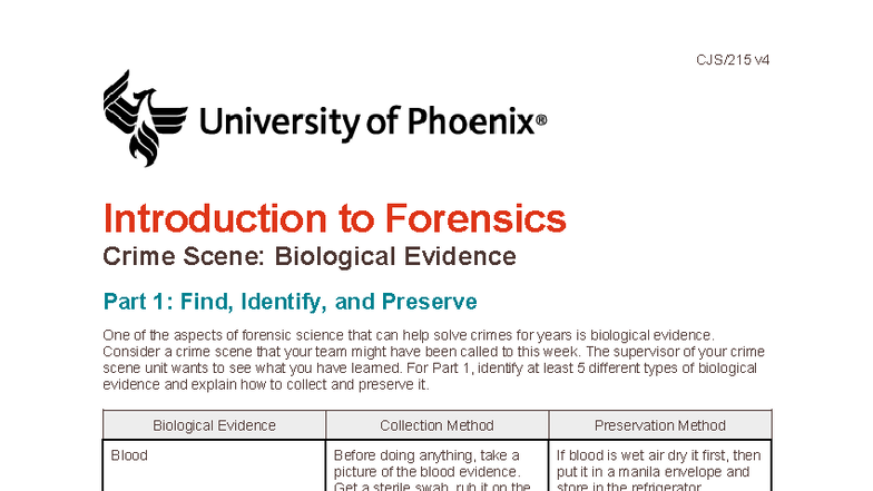 Week 4 Assessment: Biological Evidence Collection & Preservation - Studocu