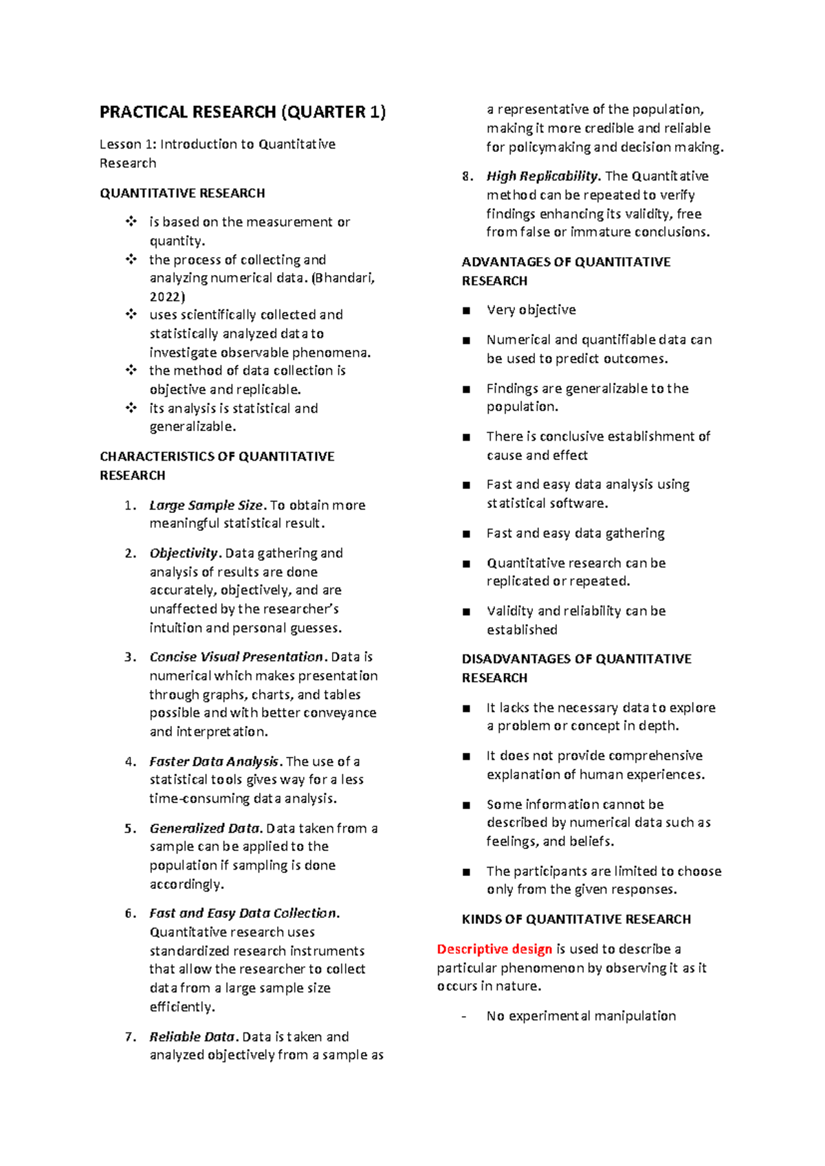 Practical Research 2: Quarter 1 Review of Quantitative Research ...