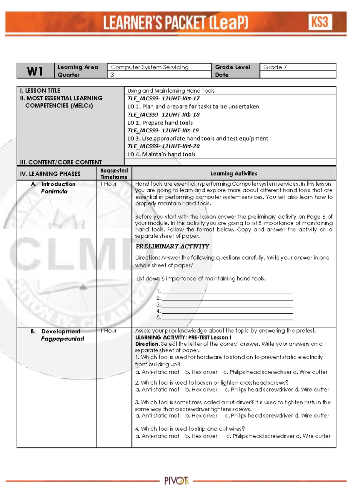 TLE7-ICT-Computer System Servicing-Q3-W1-Lea P - W Learning Area ...