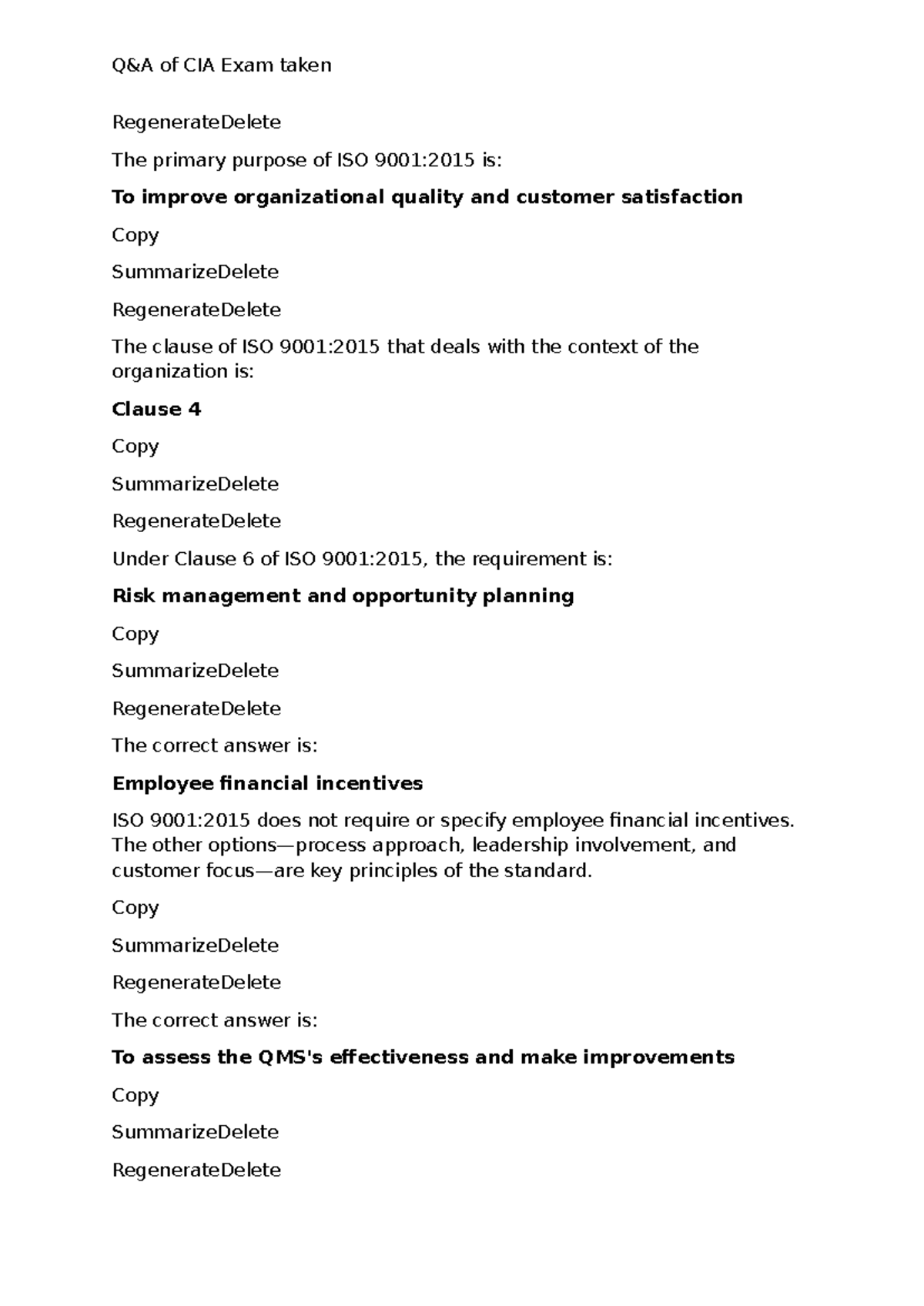 CIA Exam Review: Key Concepts of ISO 9001:2015 - Studocu