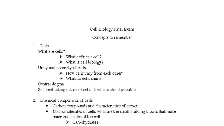 Cell Biology (BIO 101) Final Exam Study Guide: Key Concepts & Processes ...