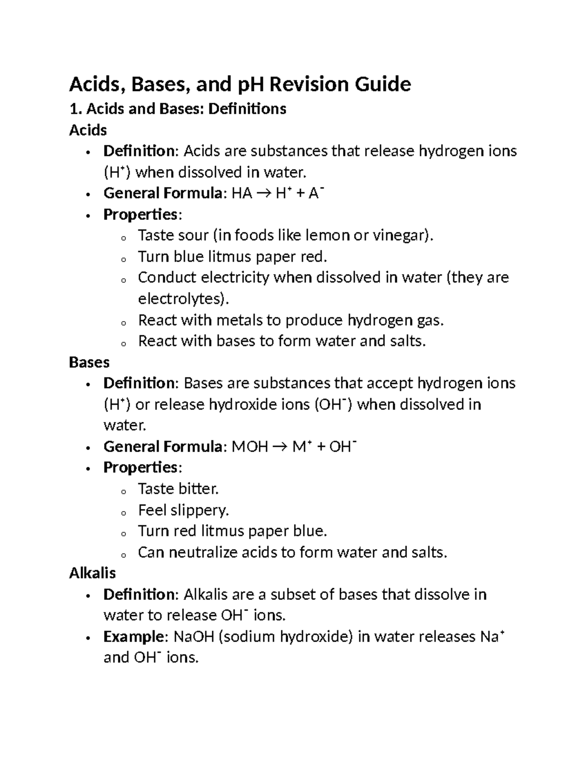Acids and Bases Revision Guide - Understanding pH and Their Properties ...