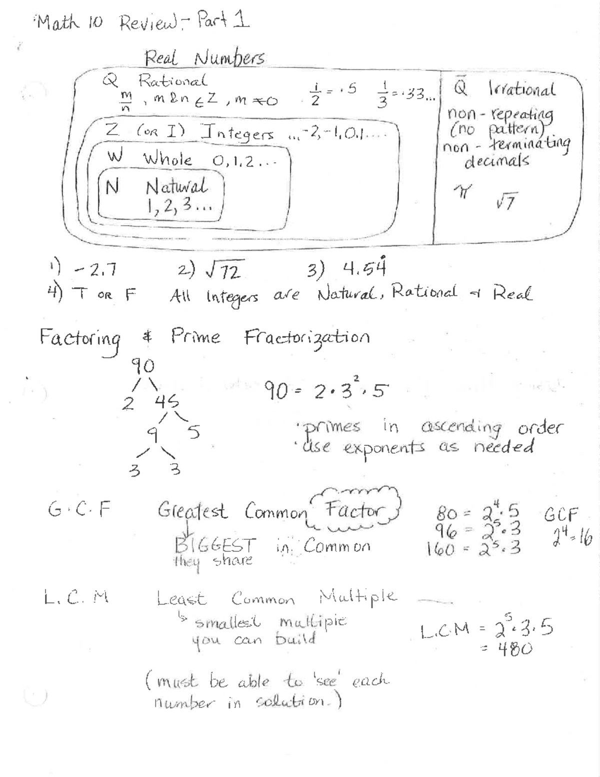 Math 10 Final Exam Review Notes: Real Numbers, Graphing & Equations ...