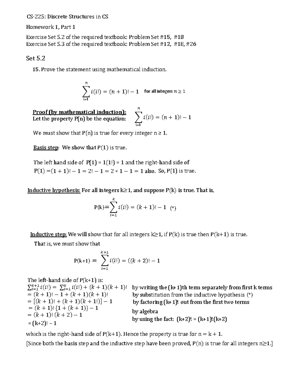 CS-225 Homework 5 Part 1 Solution Key W23: Proofs and Inductions - Studocu