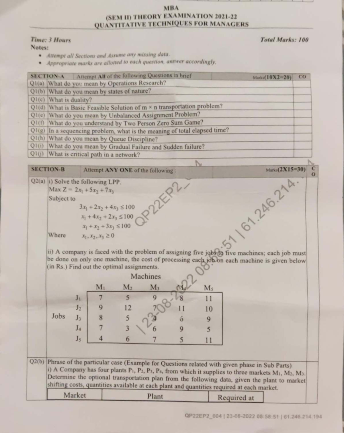 MBA (SEM II) THEORY EXAMINATION QUESTION PAPER FOR QUANTITATIVE ...