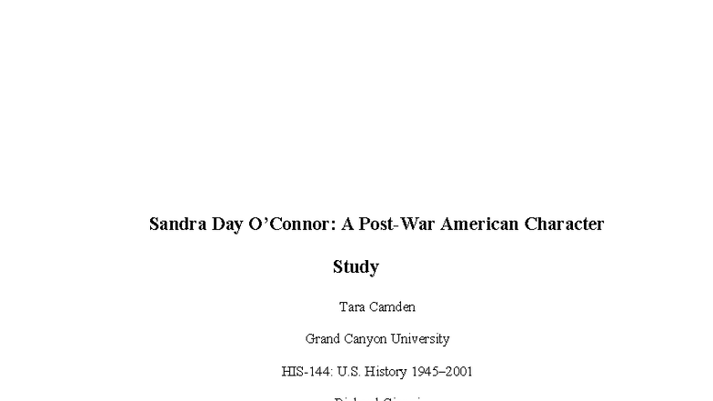 Sandra Day O'Connor: A Character Study in U.S. History (HIST 101) - Studocu