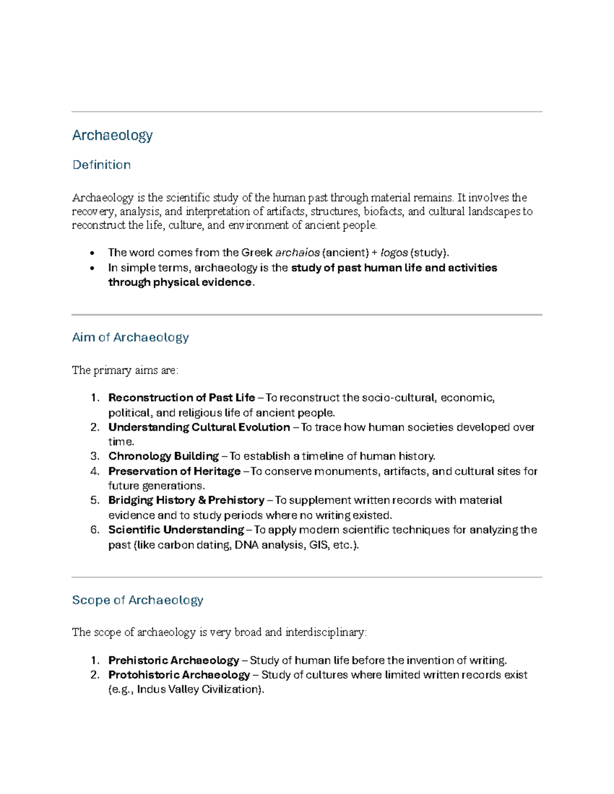 Archaeology 101: Definition, Aims, and Scope Summary - Studocu