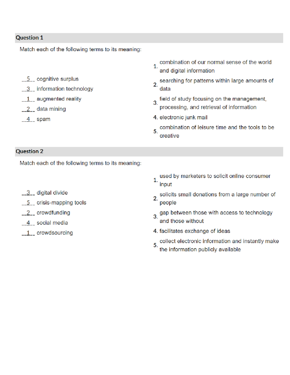 Computer Terms - Matching - Question 1 Match each of the following ...