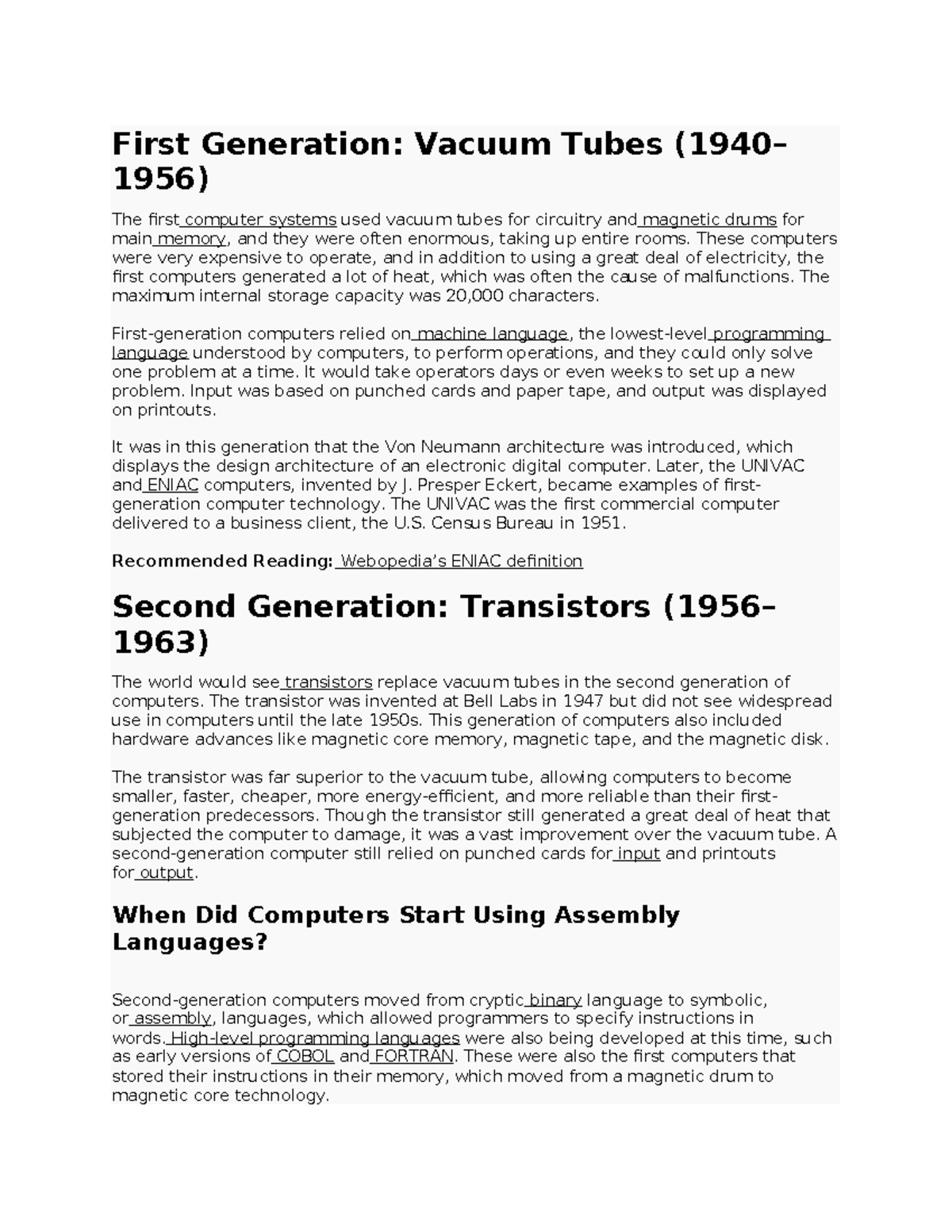Five Generations of Computers: Evolution from Vacuum Tubes to AI - Studocu