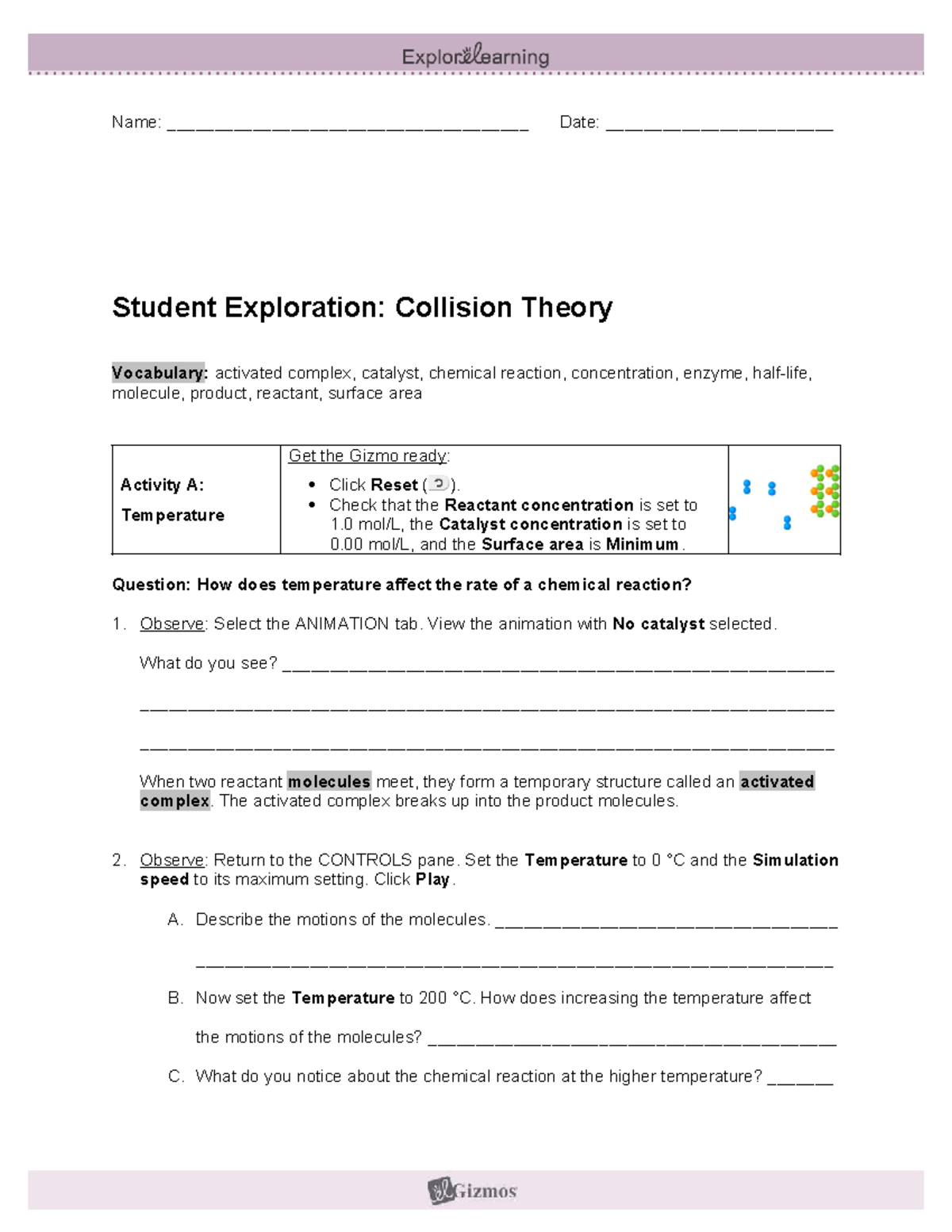 Collision Theory Exploration: Effects of Temperature on Reactions - Studocu
