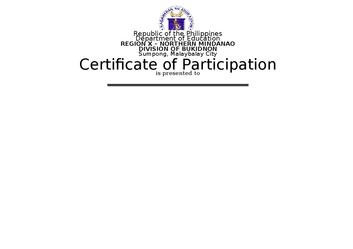 SAMPLE CERTIFICATE TEMPLATE - for active participation during the ...