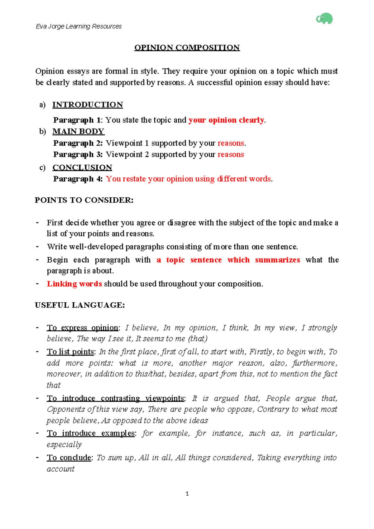 ENG 101: Opinion Composition - Pros and Cons Structure Guide - Studocu