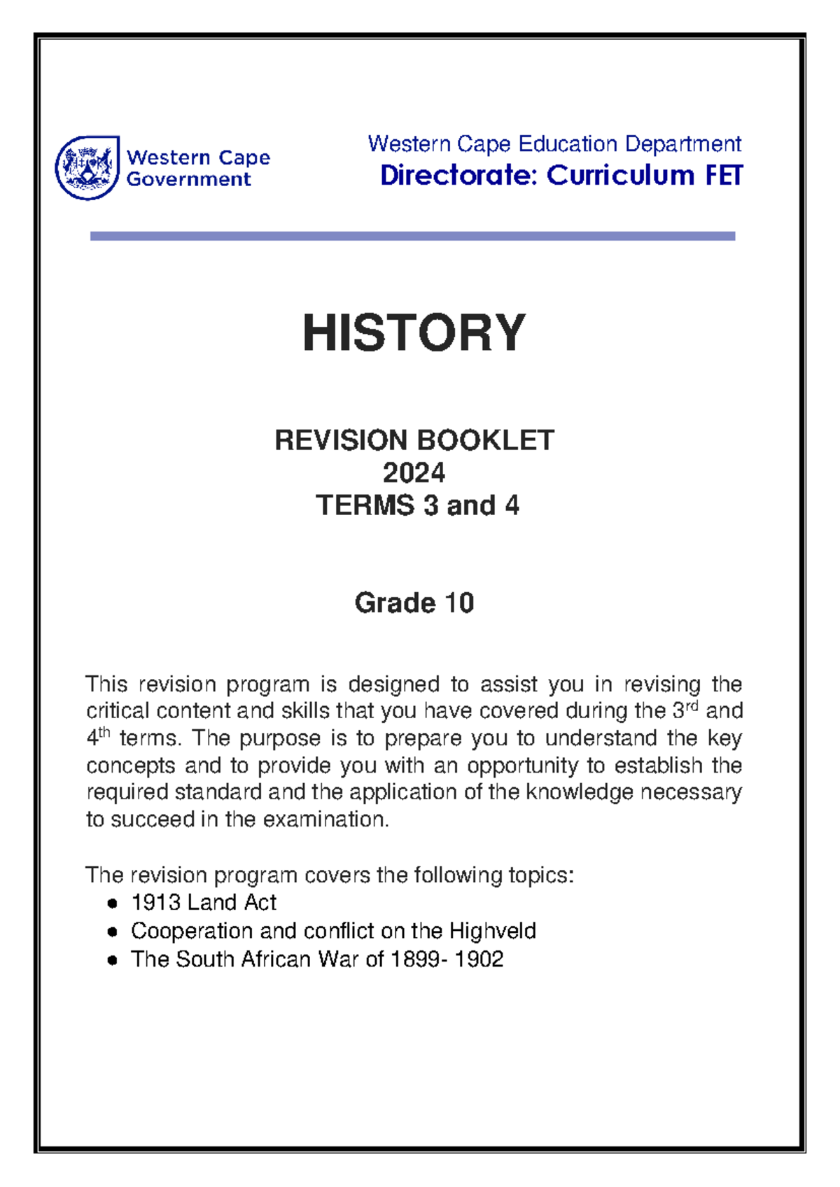 History Gr10 Skills Practice Booklet: Revision for Terms 3 & 4 - Studocu
