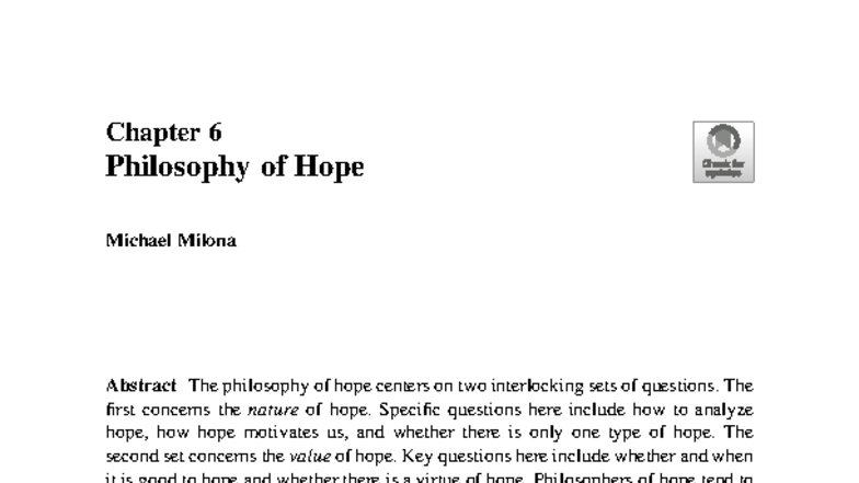 PHIL 101: Chapter 6 - The Philosophy of Hope by Michael Milona - Studocu
