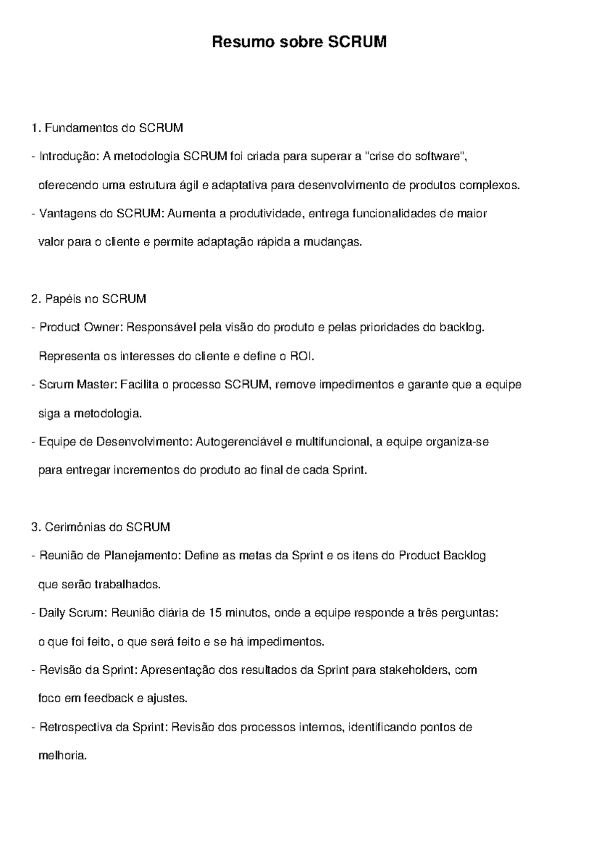 Resumo sobre a Metodologia SCRUM: Fundamentos e Papéis - Studocu