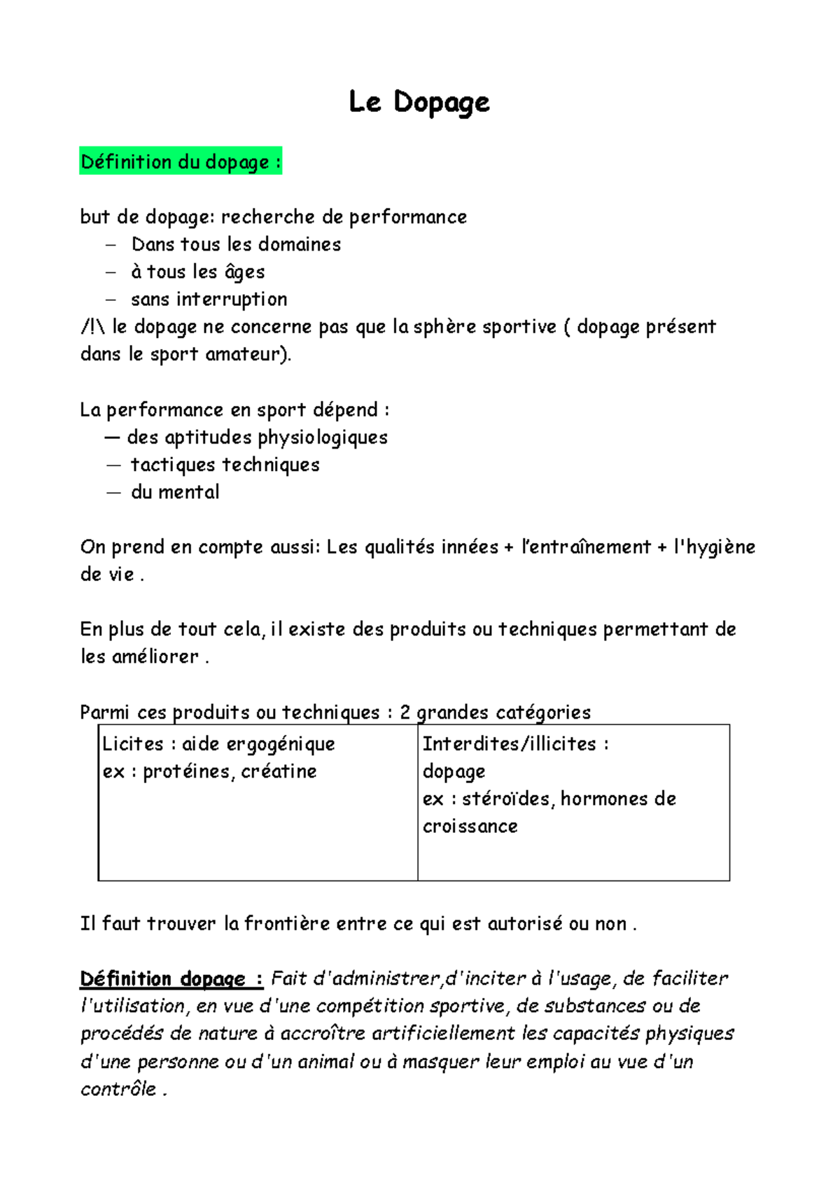 TD Dopage dans le sports de haut-niveaux et chez les sportifs amateurs ...
