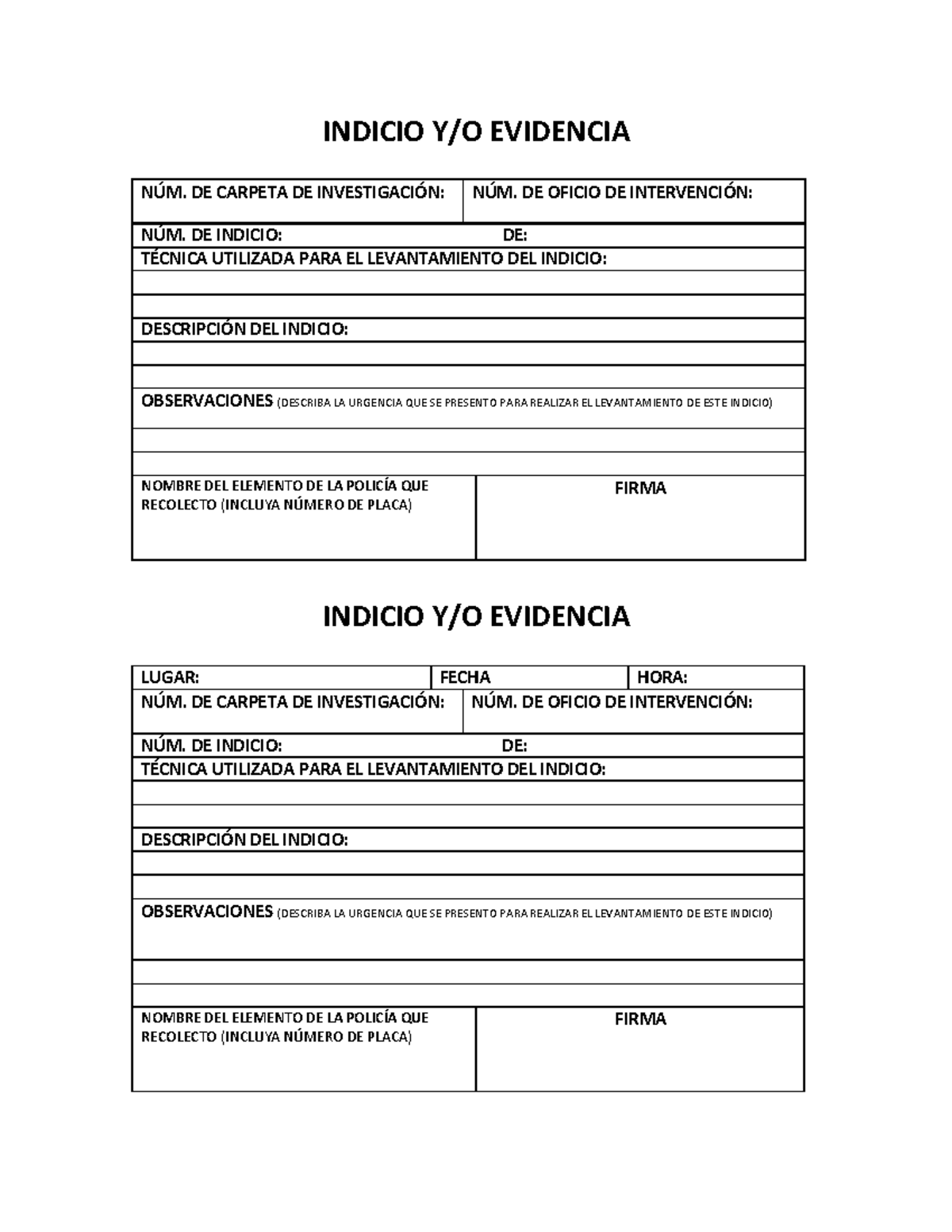 Etiqueta DE Embalaje PARA Indicios: Documentos de Recolección y ...