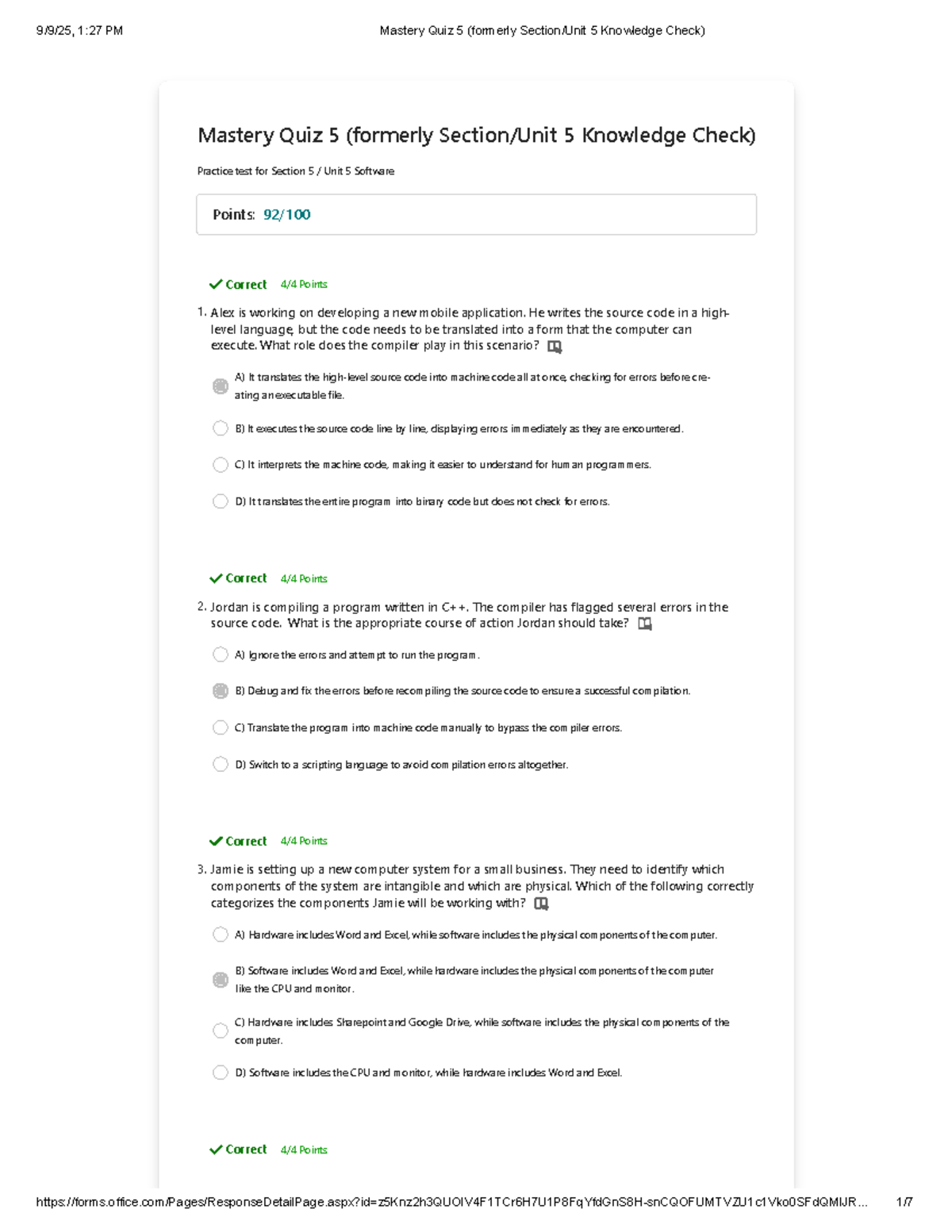 Mastery Quiz 5 (formerly Section 5 Unit 5 Knowledge Check) - Studocu
