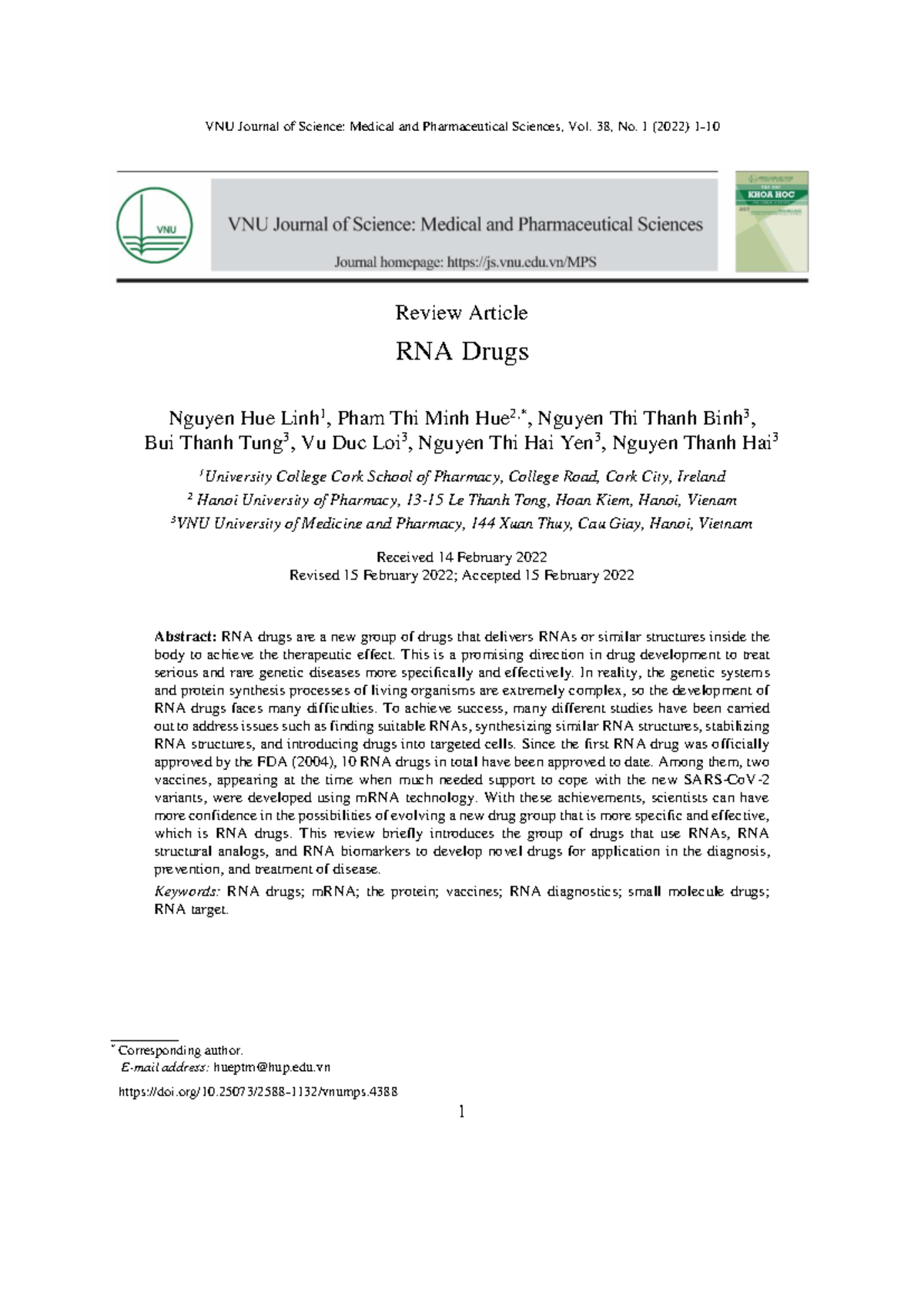 RNA Drugs: Innovations and Challenges in Therapeutics (VNU 38.1) - Studocu