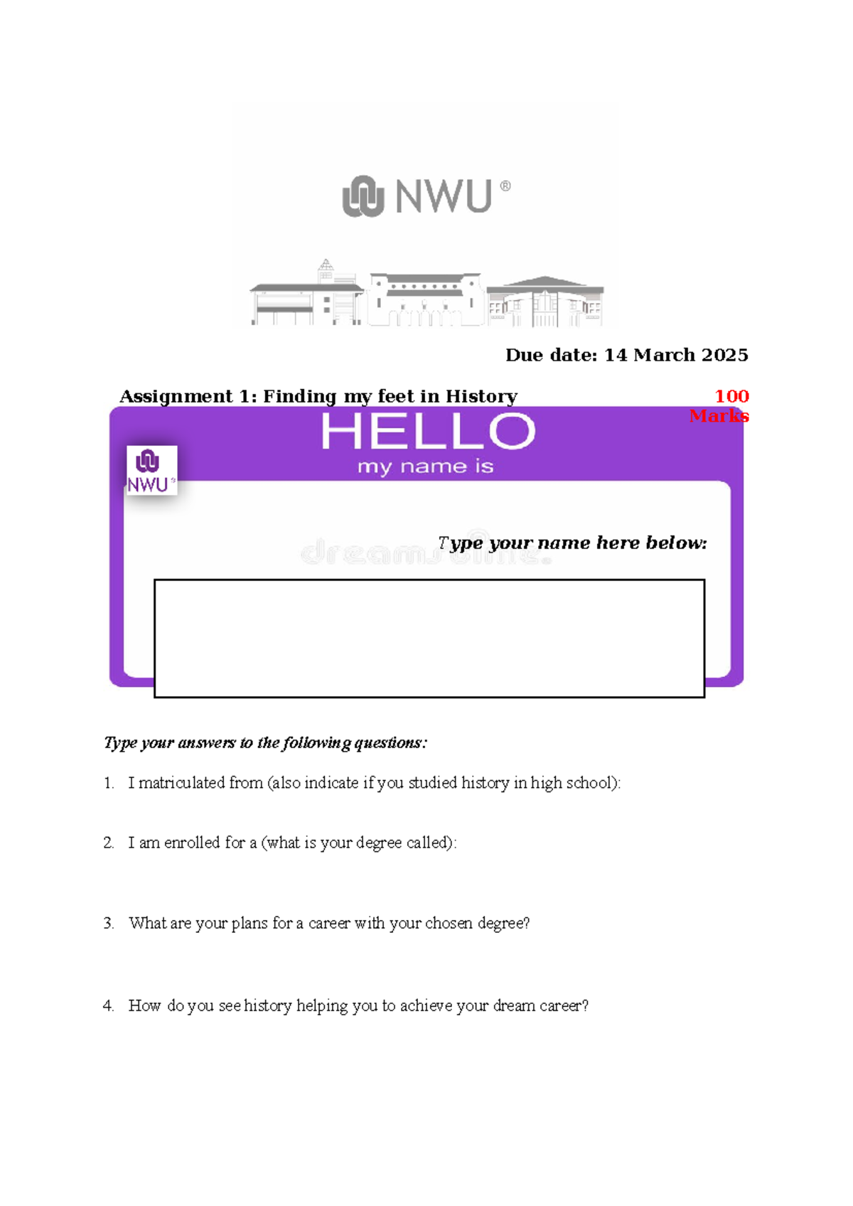 HIST 112 Assignment 1 2025 - Due date: 14 March 2025 Assignment 1 ...