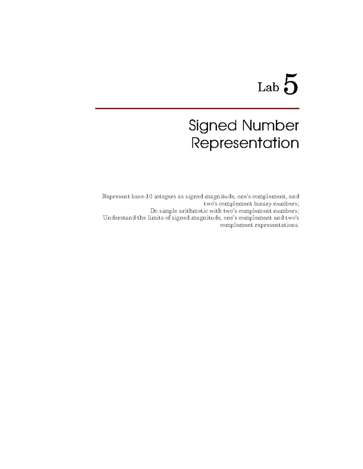 Lab 5: Signed Number Representation Solutions and Arithmetic - Studocu