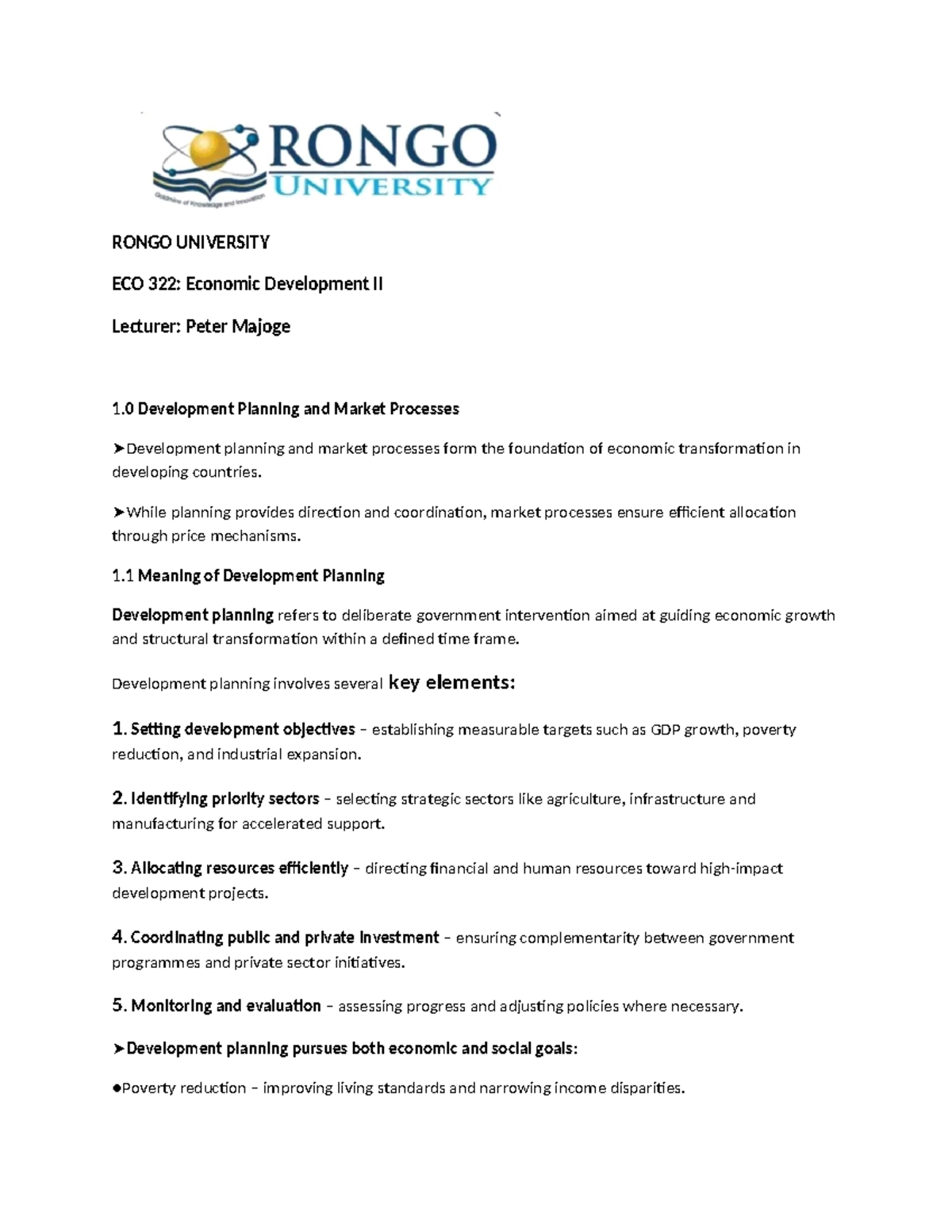ECO 322: Economic Development II Comprehensive Study Notes - Studocu