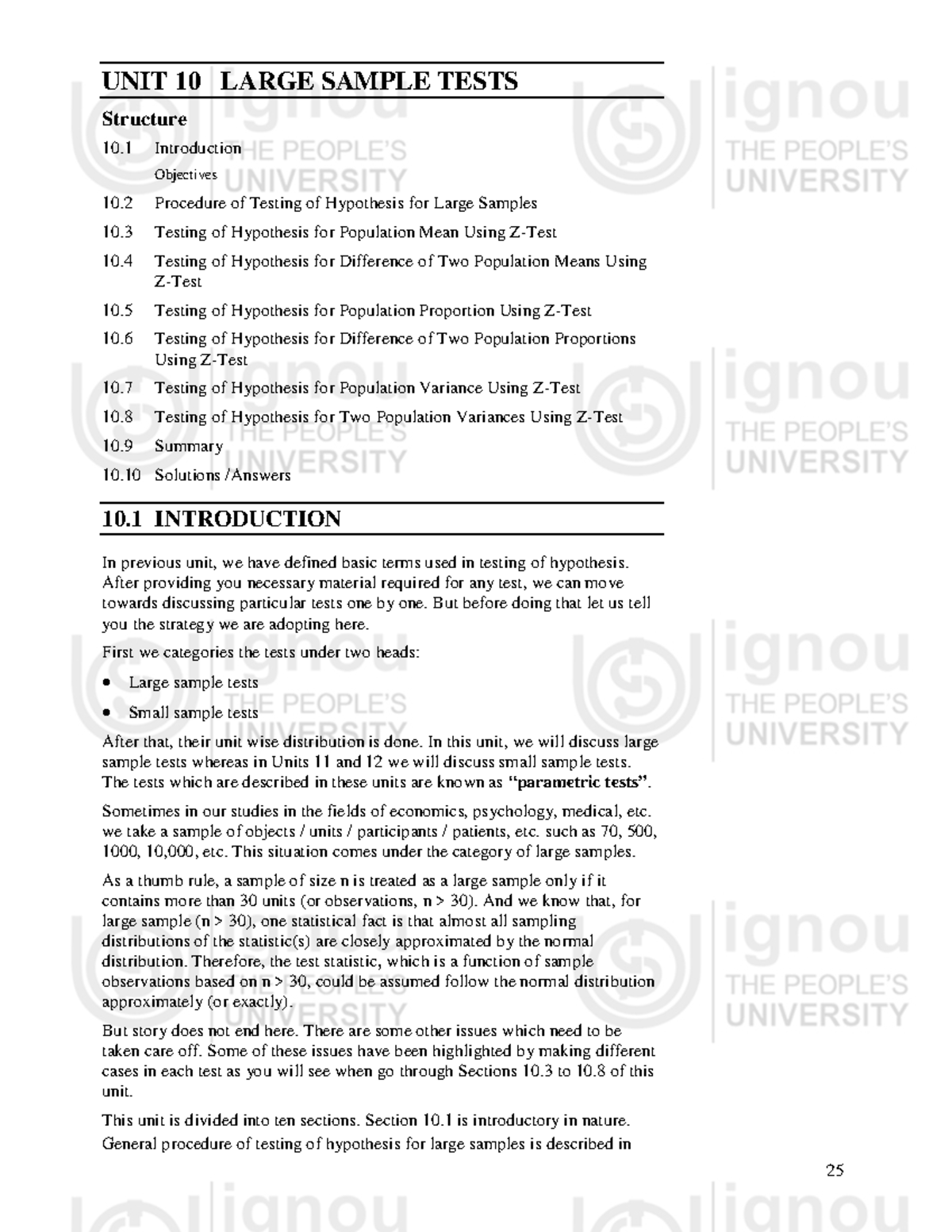 Statistics 3rd sem bca - UNIT 10 LARGE SAMPLE TESTS ####### Structure ...