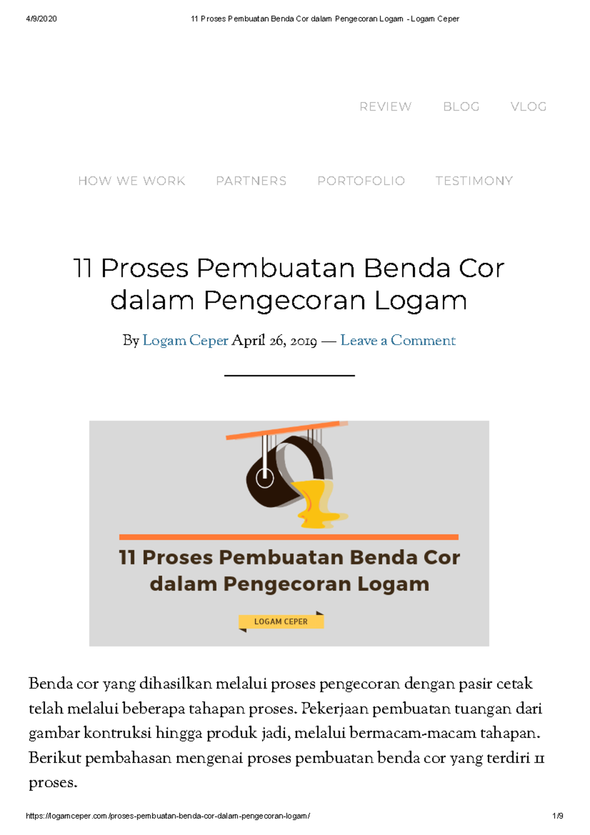 11 Proses Pembuatan Benda Cor dalam Pengecoran Logam - Logam Ceper ...