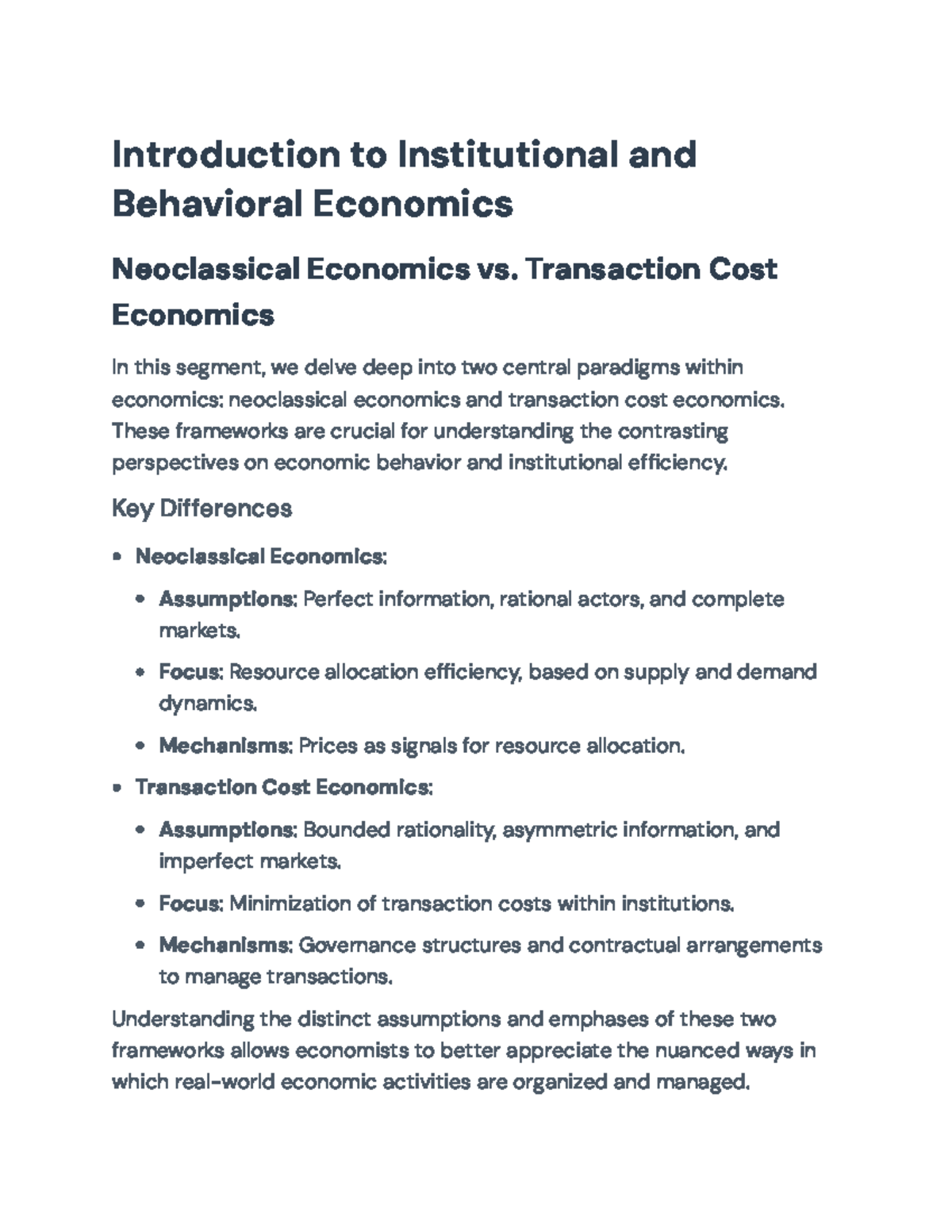Introduction to Institutional & Behavioral Economics: Key Concepts ...