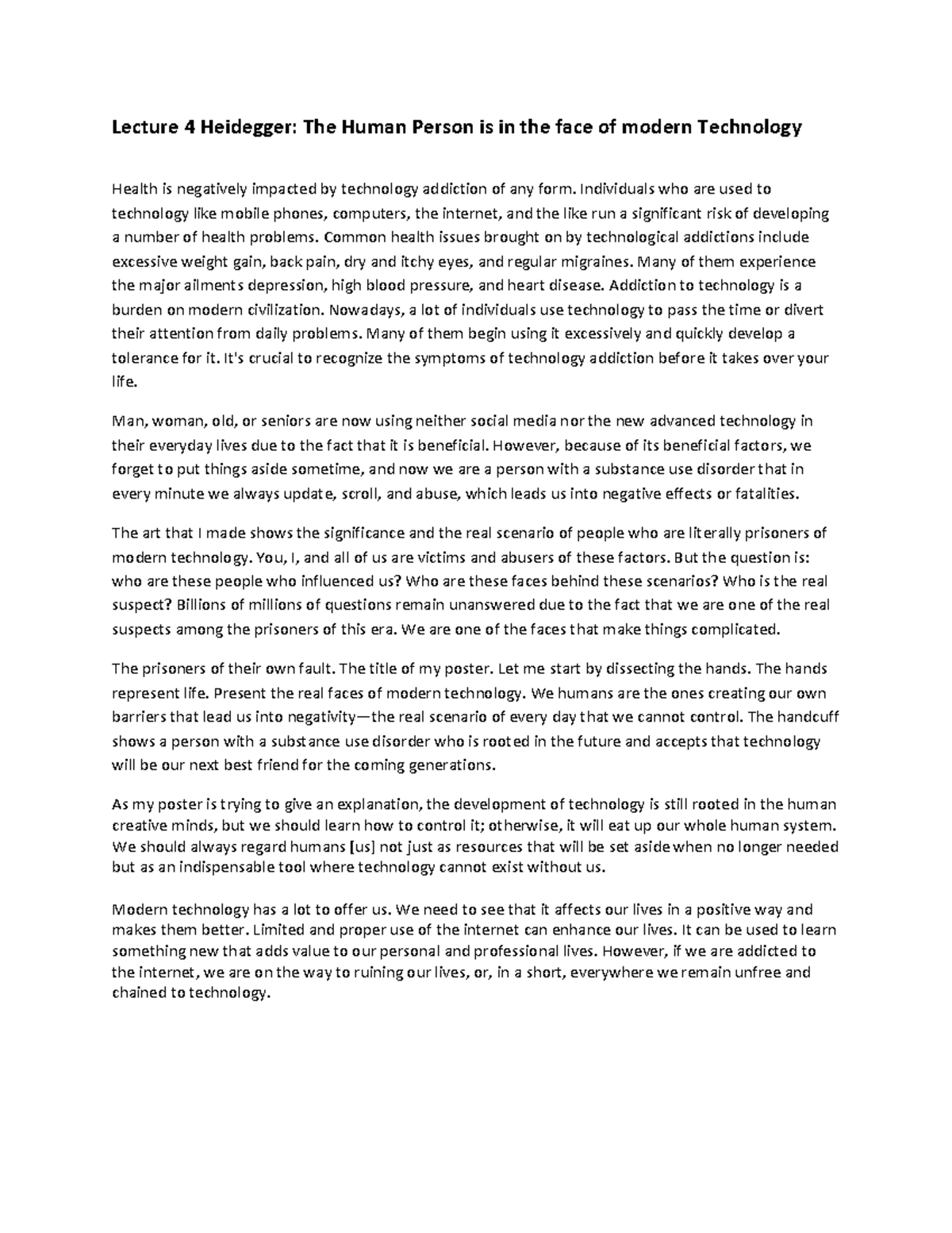 Lecture 4: Heidegger's Perspective on Humanity and Technology Addiction ...