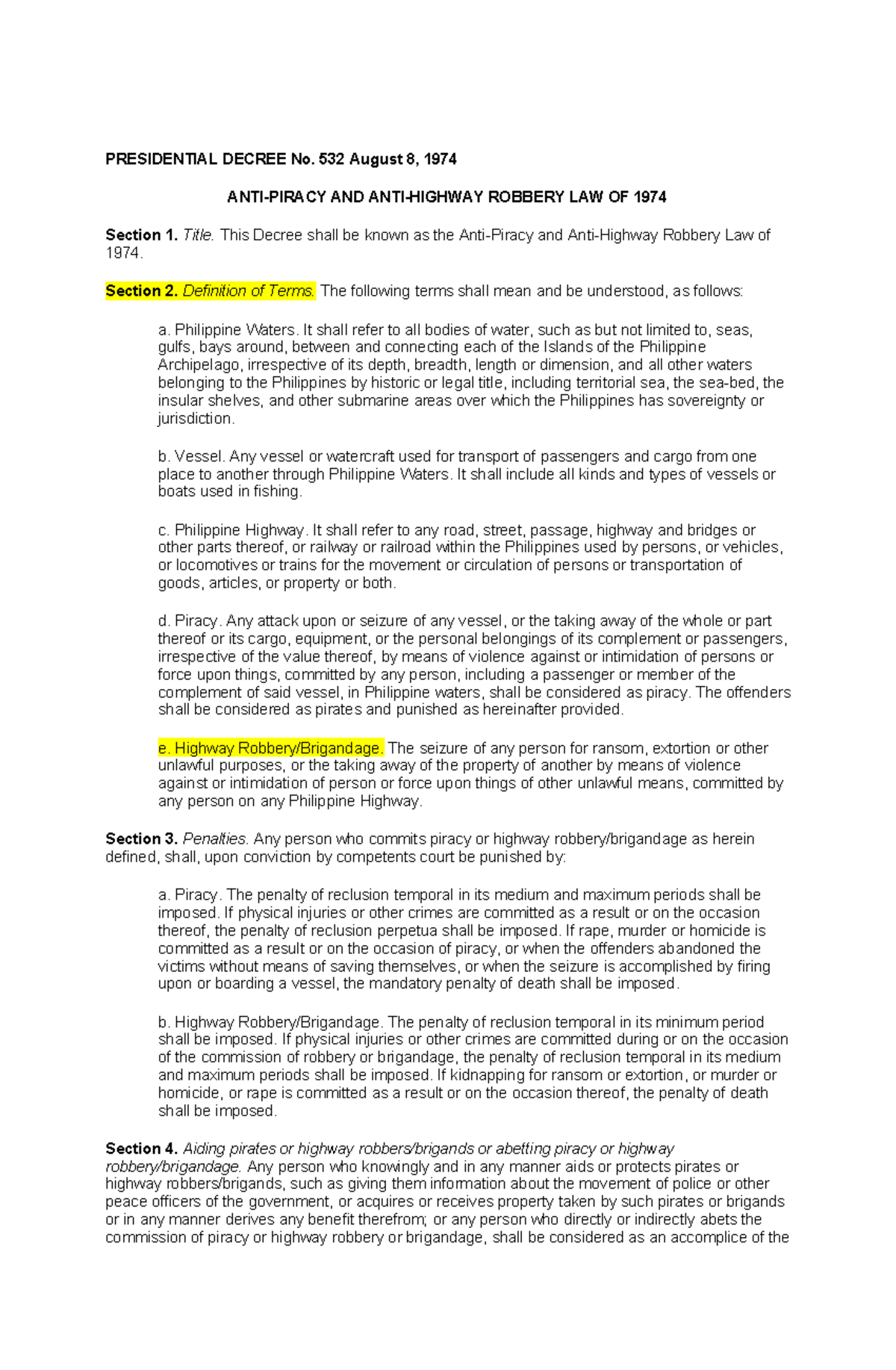 Presidential Decree No. 532 - PRESIDENTIAL DECREE No. 532 August 8 ...