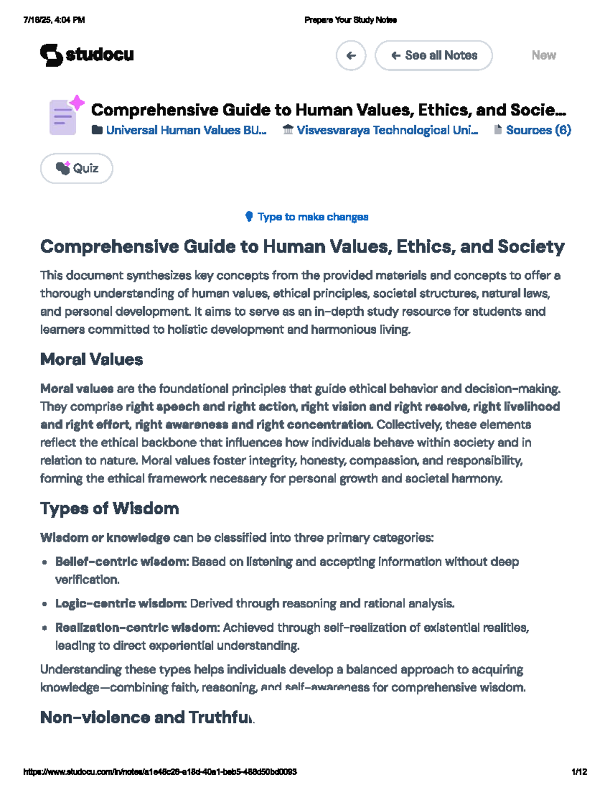 Universal Human Values BUHK408: Comprehensive Study Notes - Studocu