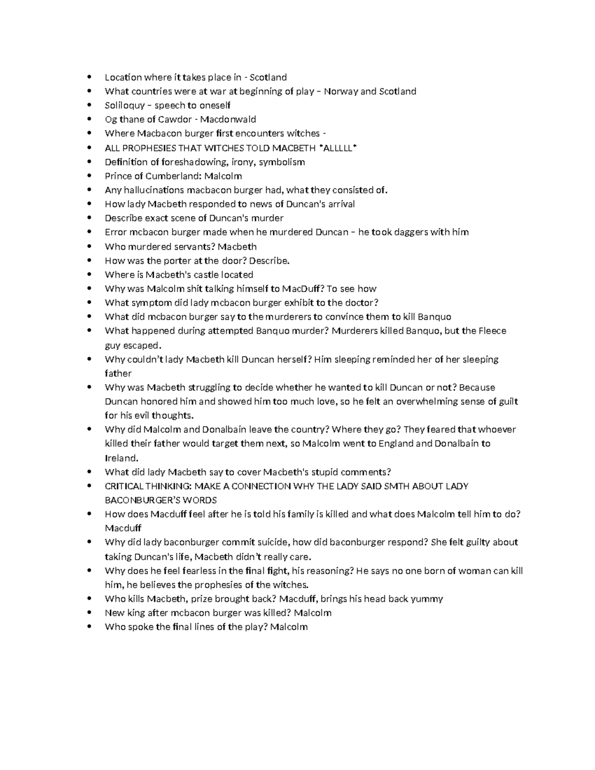 AICE ENG Midterm Review: Key Themes and Characters in Macbeth - Studocu