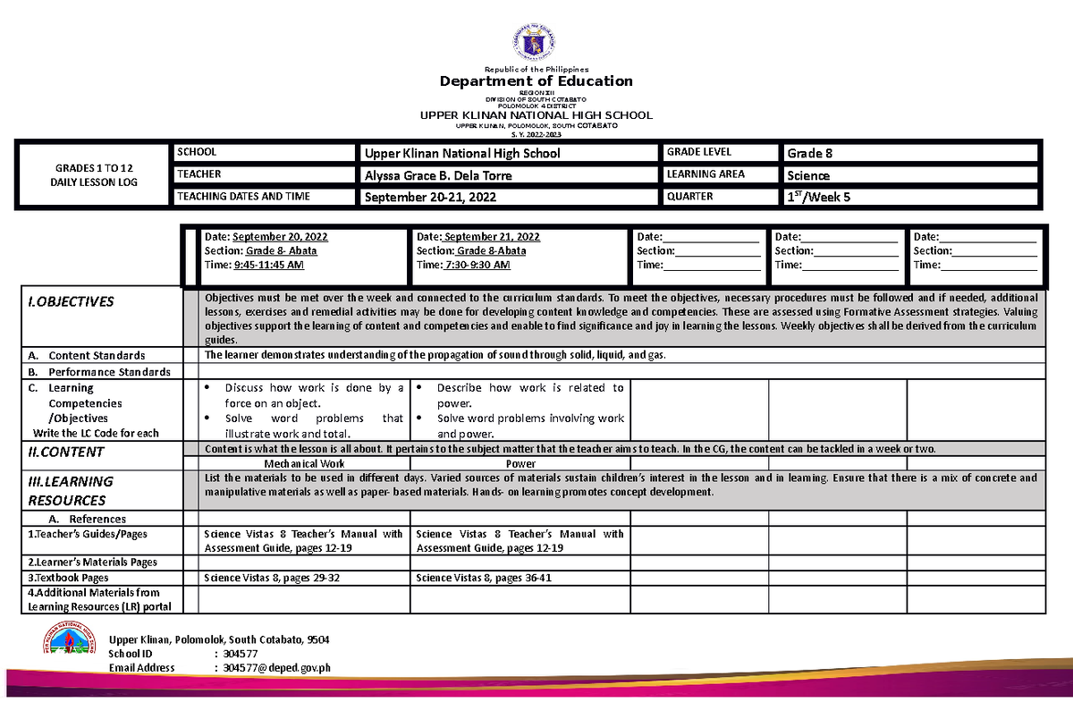 Science 8- DLL-WEEK 5 - Department of Education DIVISION OF SOUTH ...