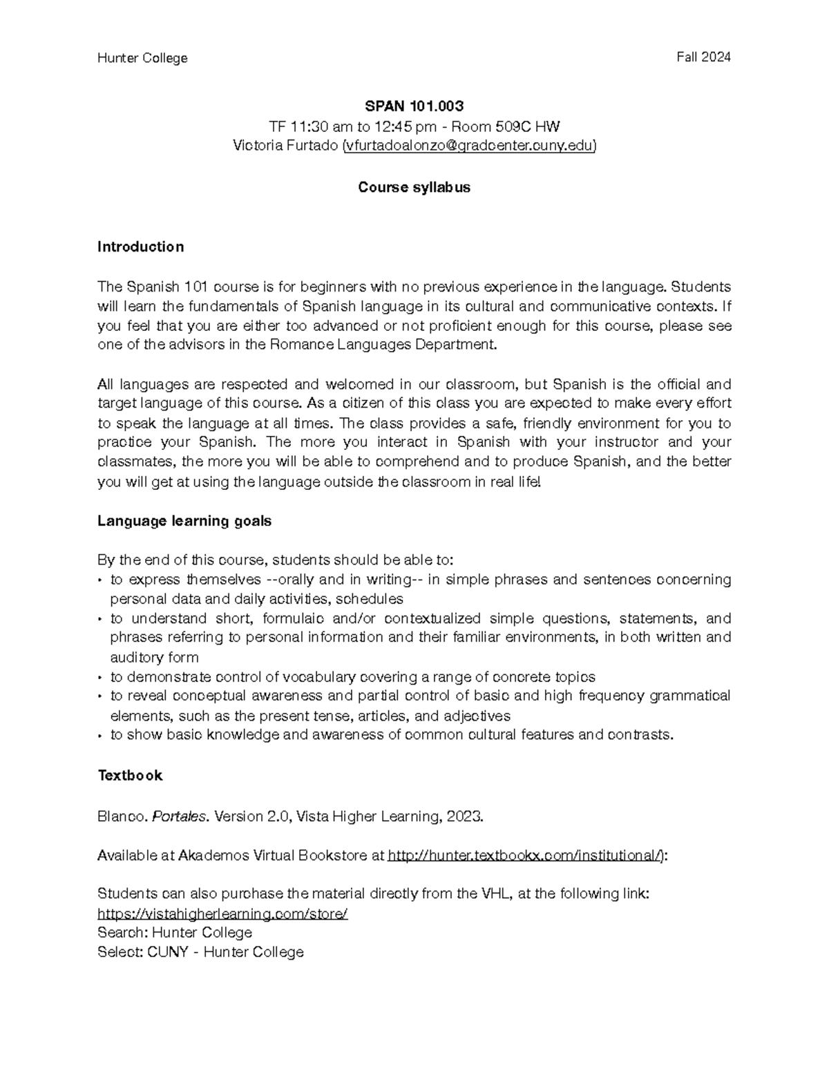 SPAN 101 Fall 2024 Course Syllabus - Intro to Spanish Language - Studocu