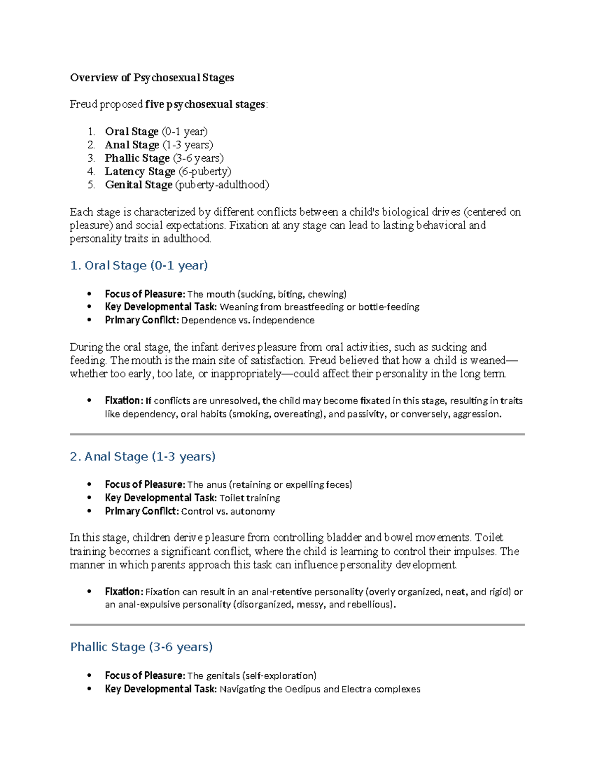 Psychosexual Stages Overview: Freud's Five Key Phases Explained - Studocu