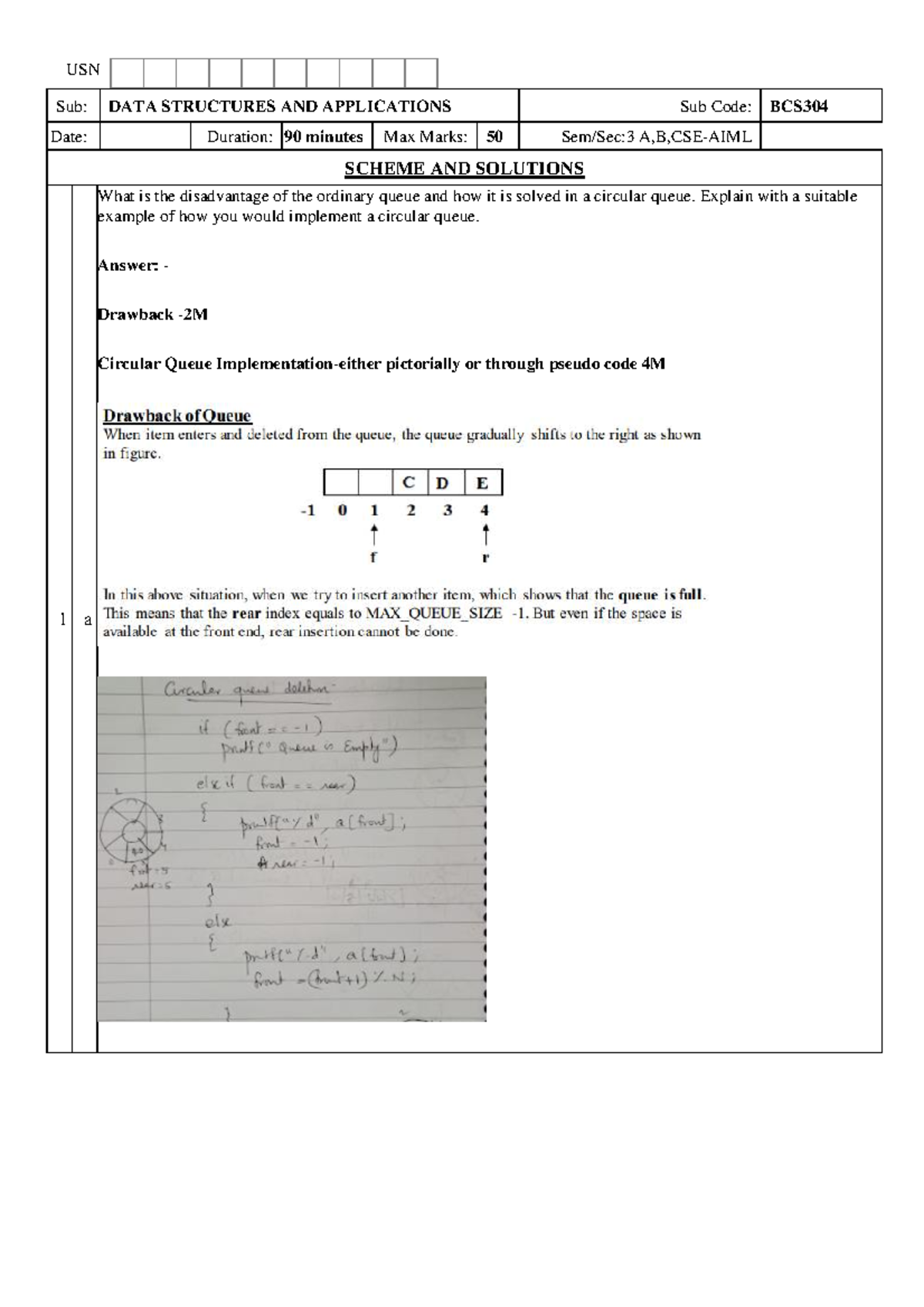 IAT-II Question Paper Solutions: BCS304 Data Structures & Applications ...