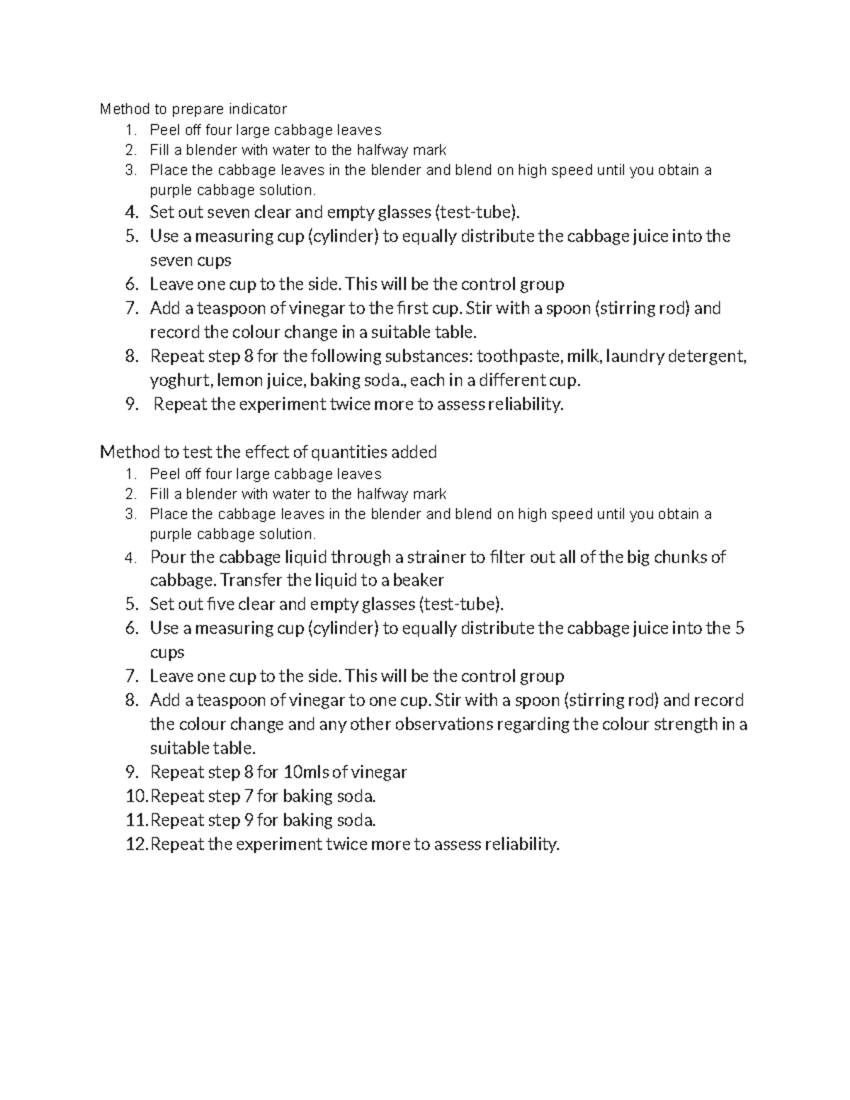 Natural Indicator Preparation Method for Chemistry Lab (CHEM 101) - Studocu