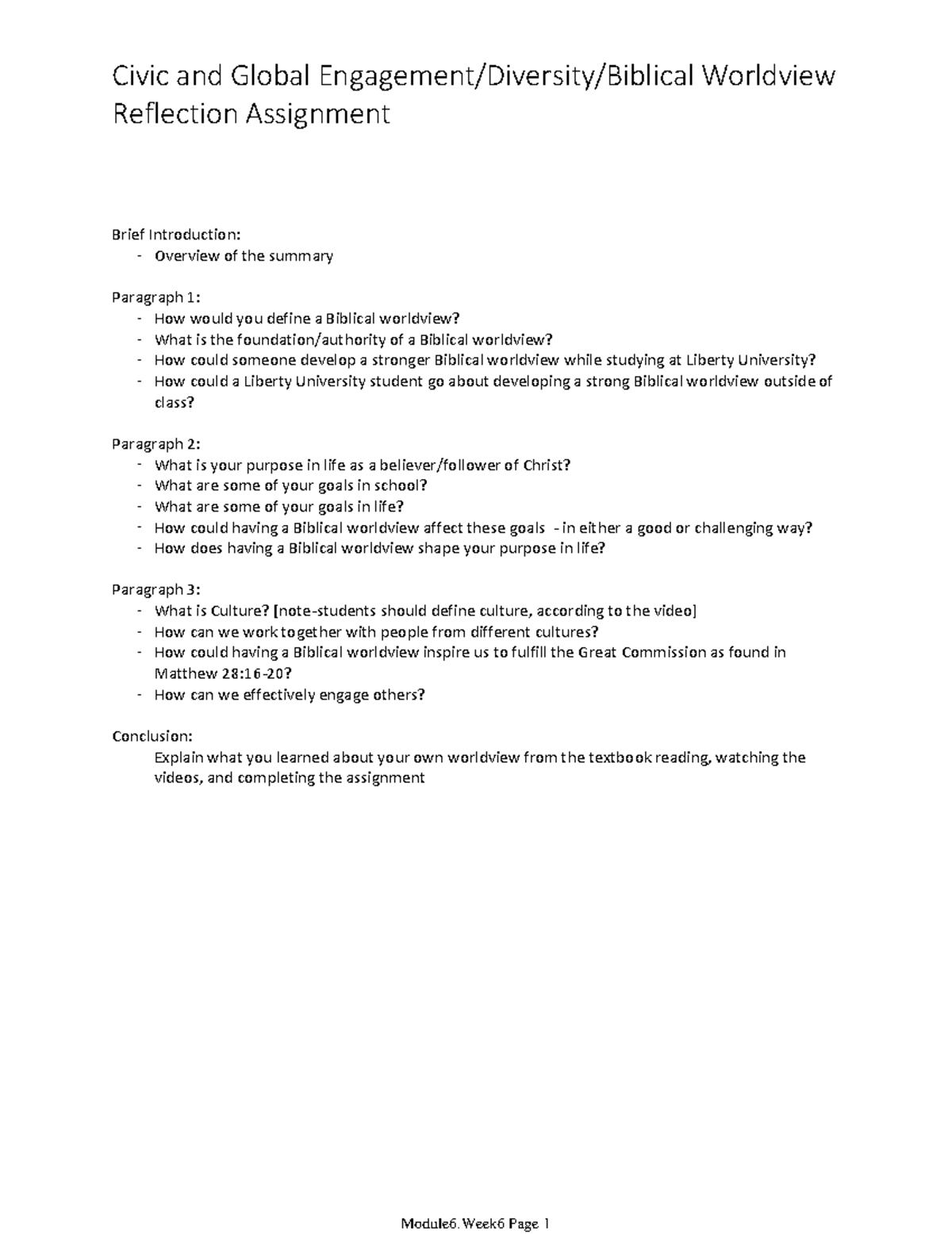 Civic & Global Engagement: Diversity Biblical Worldview Reflection ...