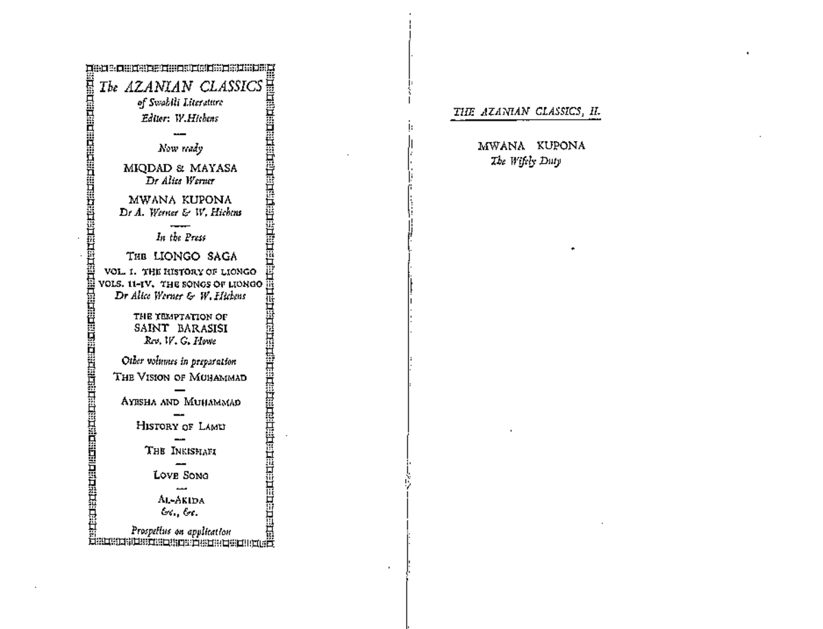 The Azanian Classics, Vol. I: The Poem of Mwana Kupona - Studocu