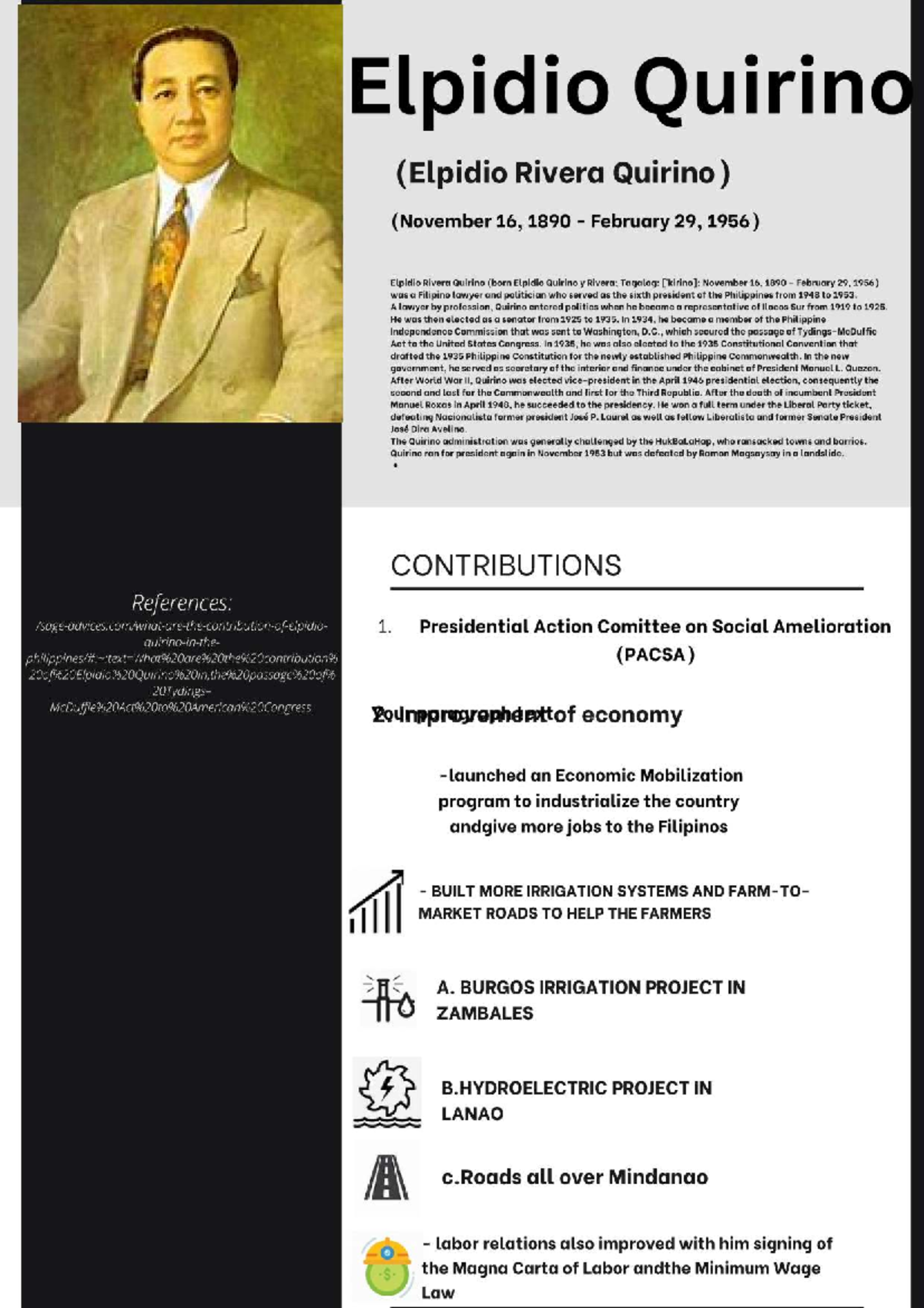 STS - Elpidio Quirino: Contributions and Presidency Overview - Studocu